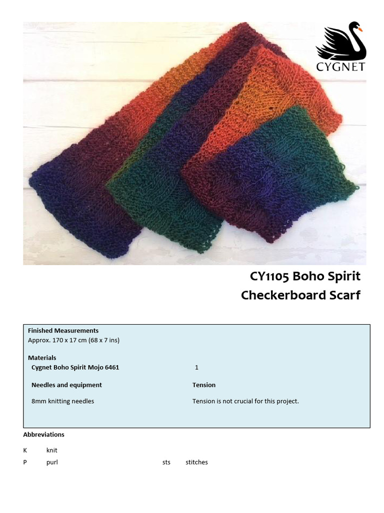 Cygnet 1105B - Checkerboard Scarf in Boho Spirit (Downloadable PDF | PDF