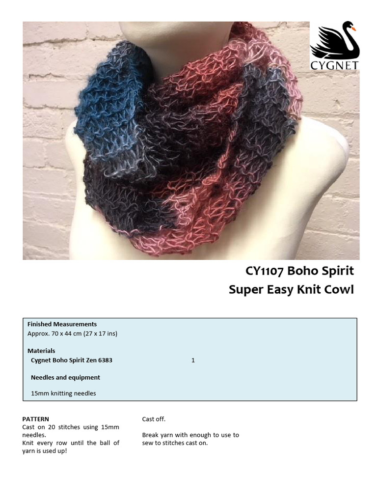 Cygnet 1107 - Super Easy Knit Cowl in Boho Spirit (Downloadable PDF | PDF