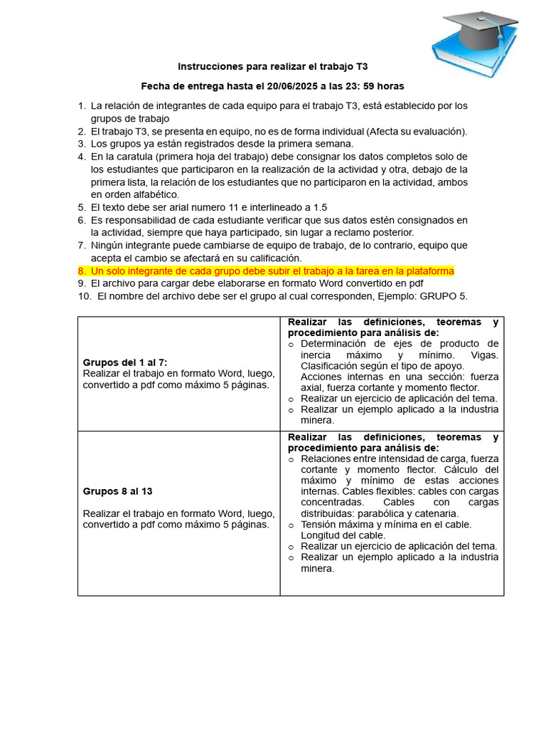 Instrucciones - Trabajo T3 | PDF | Viga (Estructura)