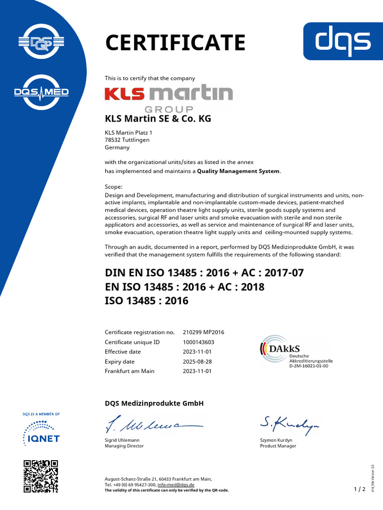 KLS Martin SE Co. KG 13485 EN | PDF | Medical Device | Medicine