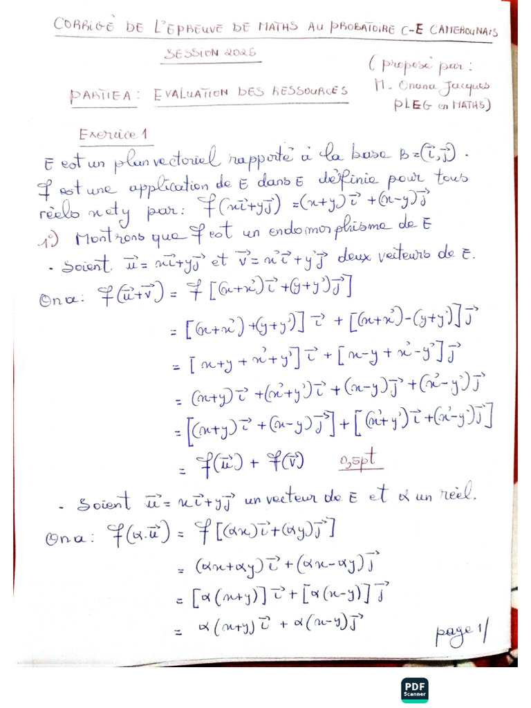 Corrigé Maths Probatoire C-E 2025 | PDF