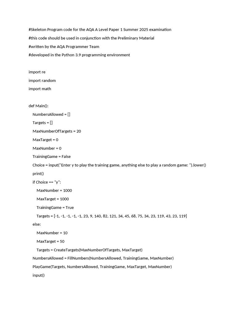 Skeleton Program Code For The AQA | PDF | Computer Programming | Software Engineering