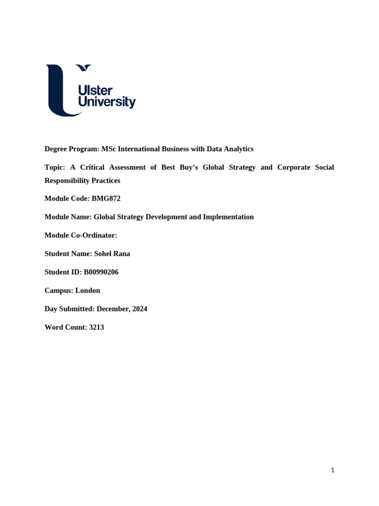 Global Strategy, Development and Implementation Final | PDF | Corporate ...