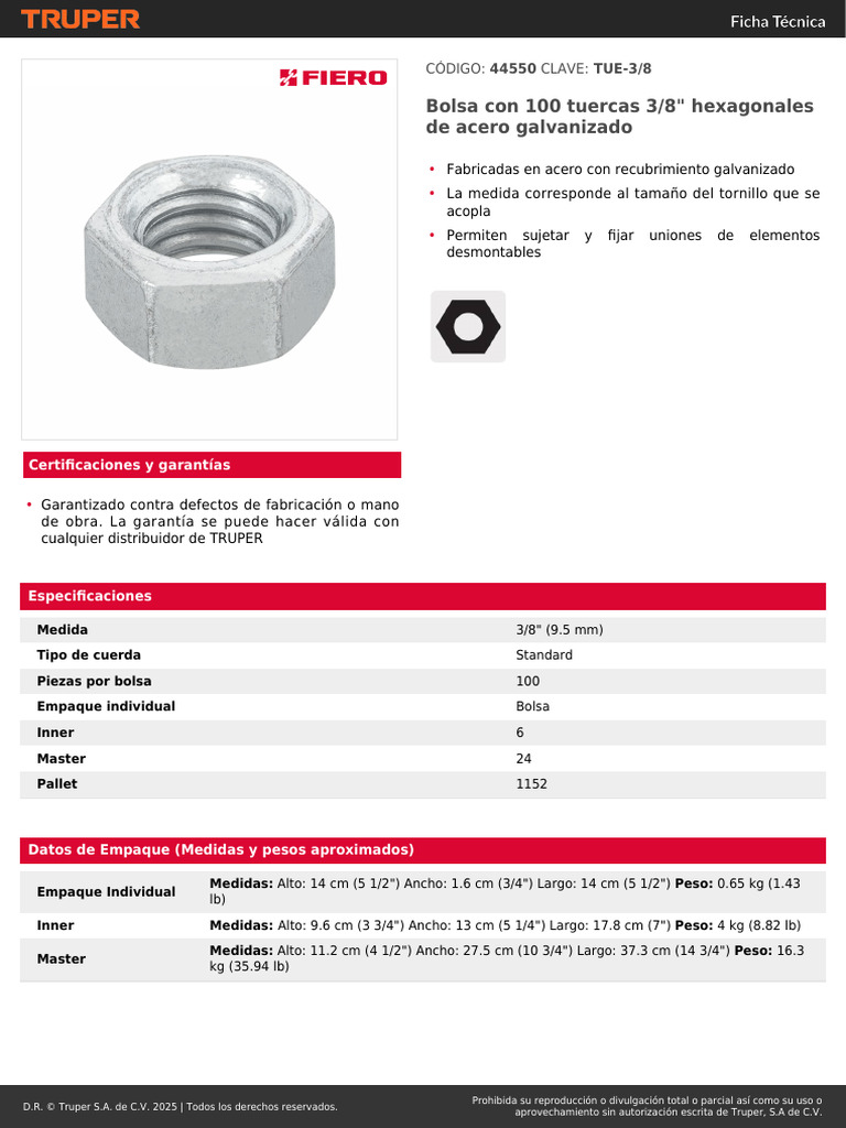 Ficha Tecnica Tuercas | PDF | Metalurgia | Materiales de construcción