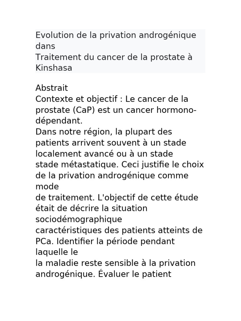 Évolution de la privation androgénique | PDF | Cancer de la prostate ...