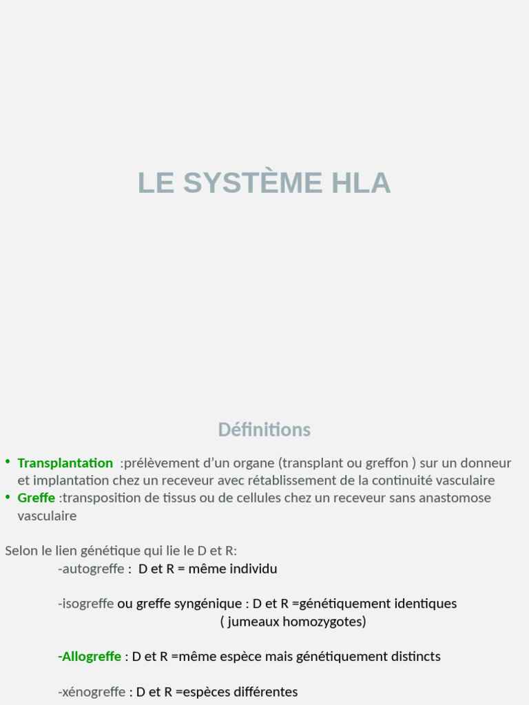 Système HLA et Transplantation | PDF | HLA (antigène) | Greffe d'organe