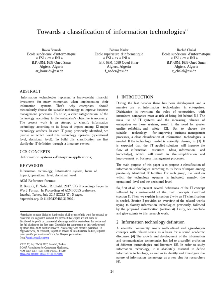 Classification Des TICs - Bouzidi | PDF | Information | Enterprise ...