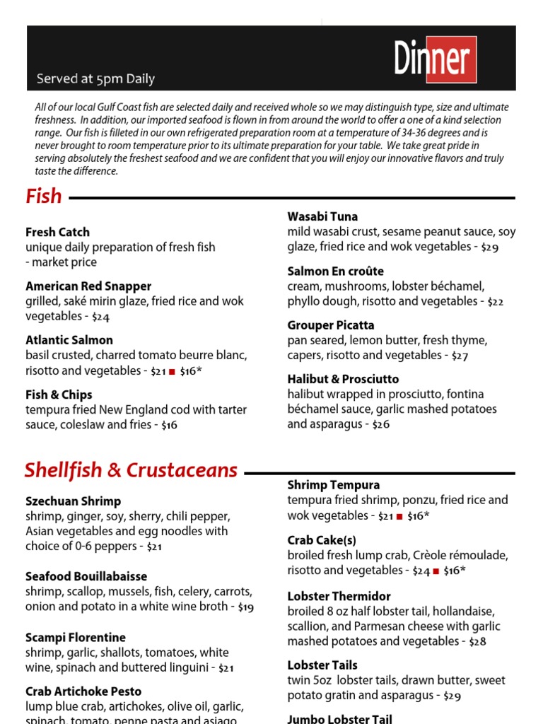 Pier 22 Dinner Seafood 2012 | PDF | Shellfish | Seafood