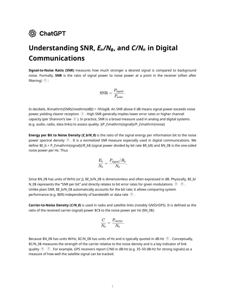 Understanding SNR, - E - N - , and - C - N - in Digital Communications ...