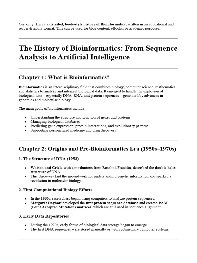 History of Bioinformatics Overview | PDF | Bioinformatics | Dna Sequencing
