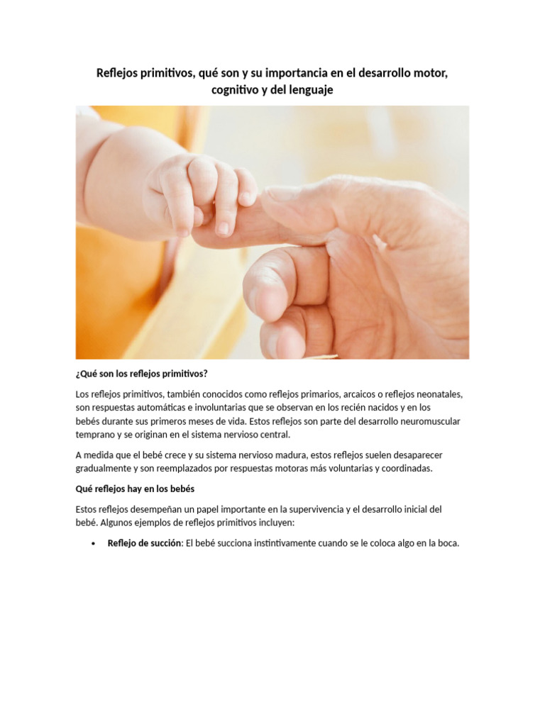 Importancia de los Reflejos Primitivos en Bebés | PDF | Parálisis ...