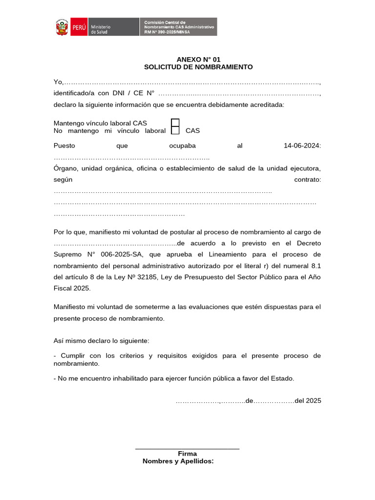 Solicitud de Nombramiento 2025 - Anexo 1 | PDF