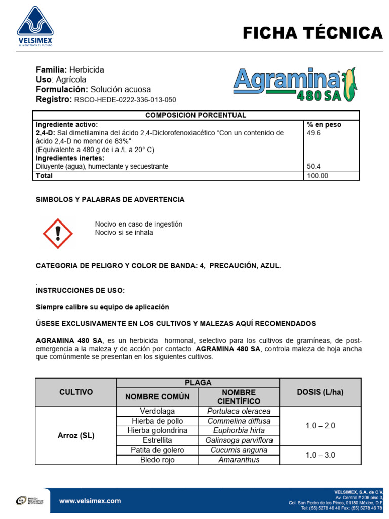 Ficha Tecnica Agramina 480 | PDF | Agua | Residuos