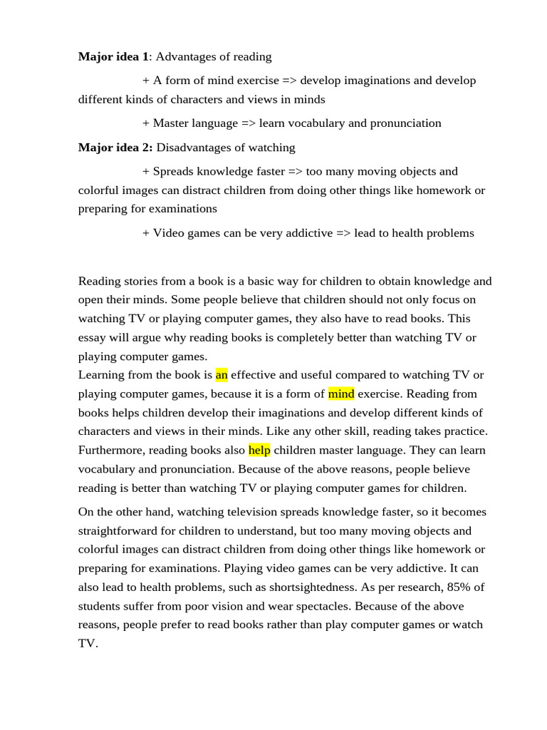 Which Is Better Reading Books or Watching TV | PDF