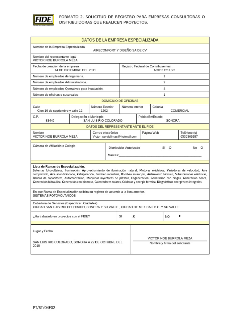Formato Solicitud (2) Paneles Negocios | PDF | Fotovoltaica | Energía sostenible