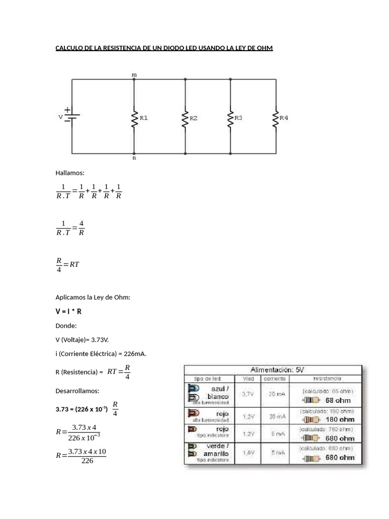 Calculo De La Resistencia De Un Diodo Led Usando La Ley De Ohm Pdf 9354