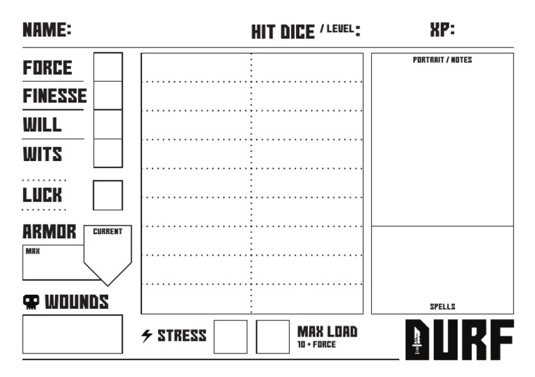 DURF Character Sheet v1 (Fillable) | PDF