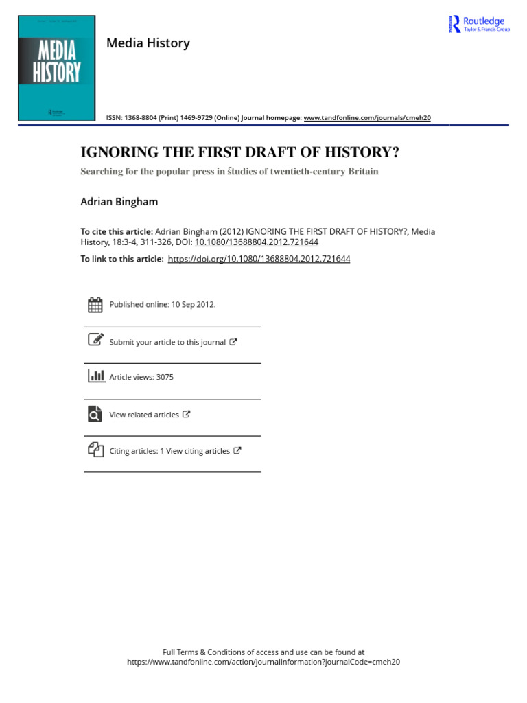 3.ignoring The First Draft of History | PDF | Newspapers | Journalism