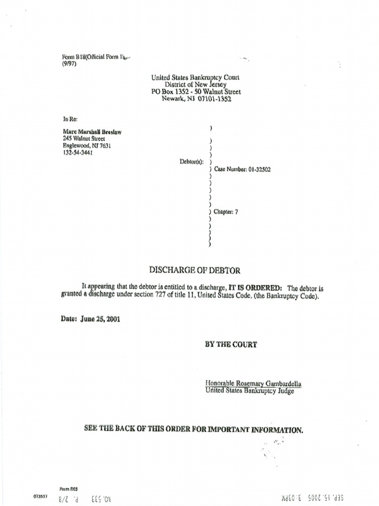 Bankruptcy Discharge Paperwork | PDF