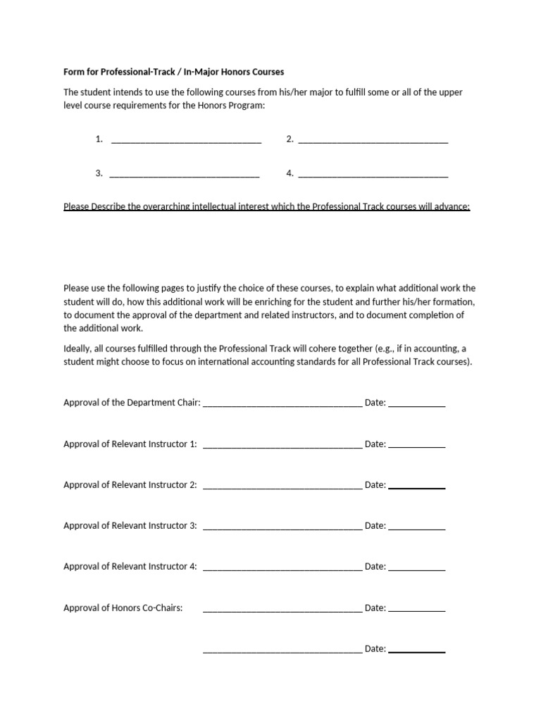 Form For Approving Professional Track in Major Upper Level Courses | PDF | Chess Theory | Chess