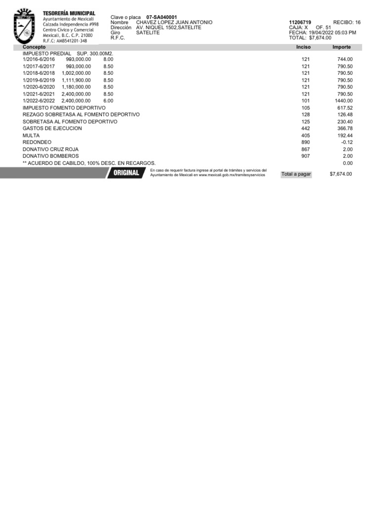 Recibo Predial 2022 | PDF