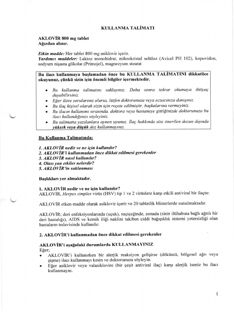 Aklovir 800 MG Film Tablet KT | PDF