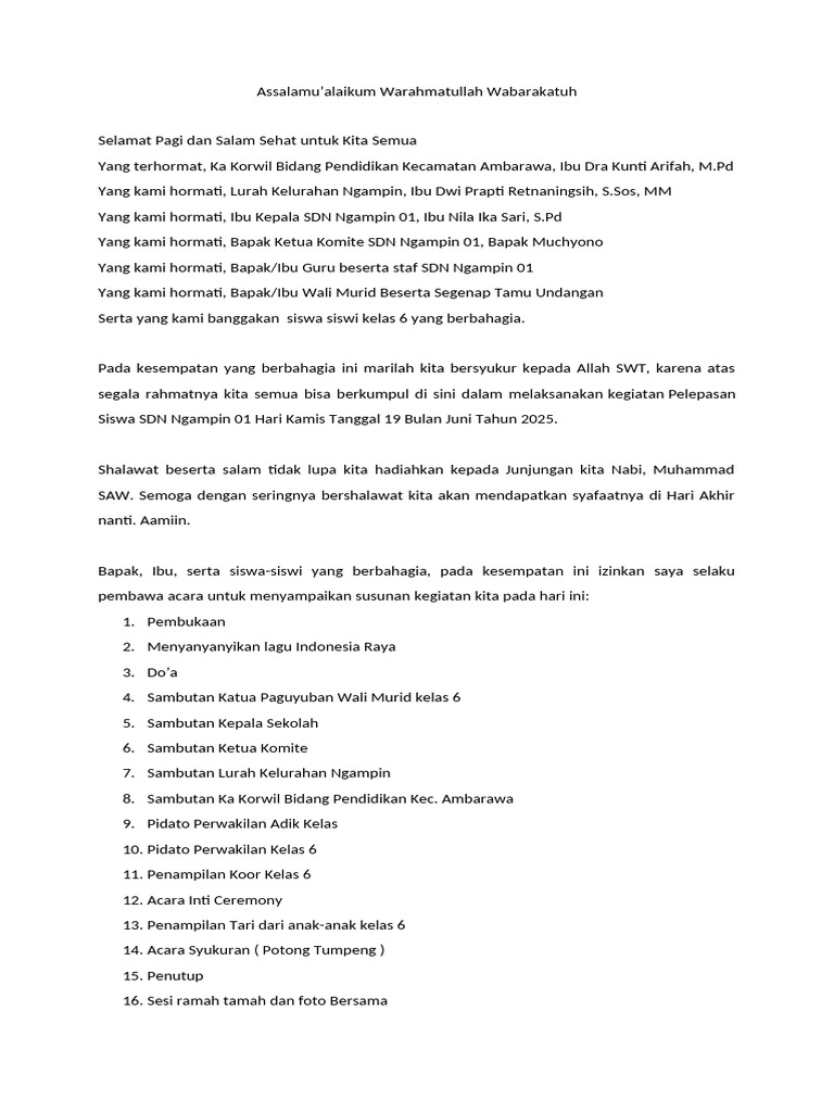 Susunan Acara Wasana Warsa TH 2024-2025 | PDF