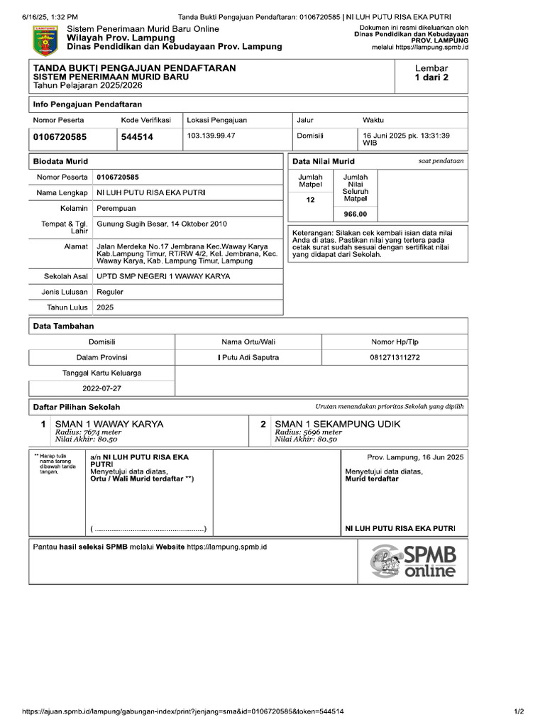 Bukti Daftar Risa | PDF