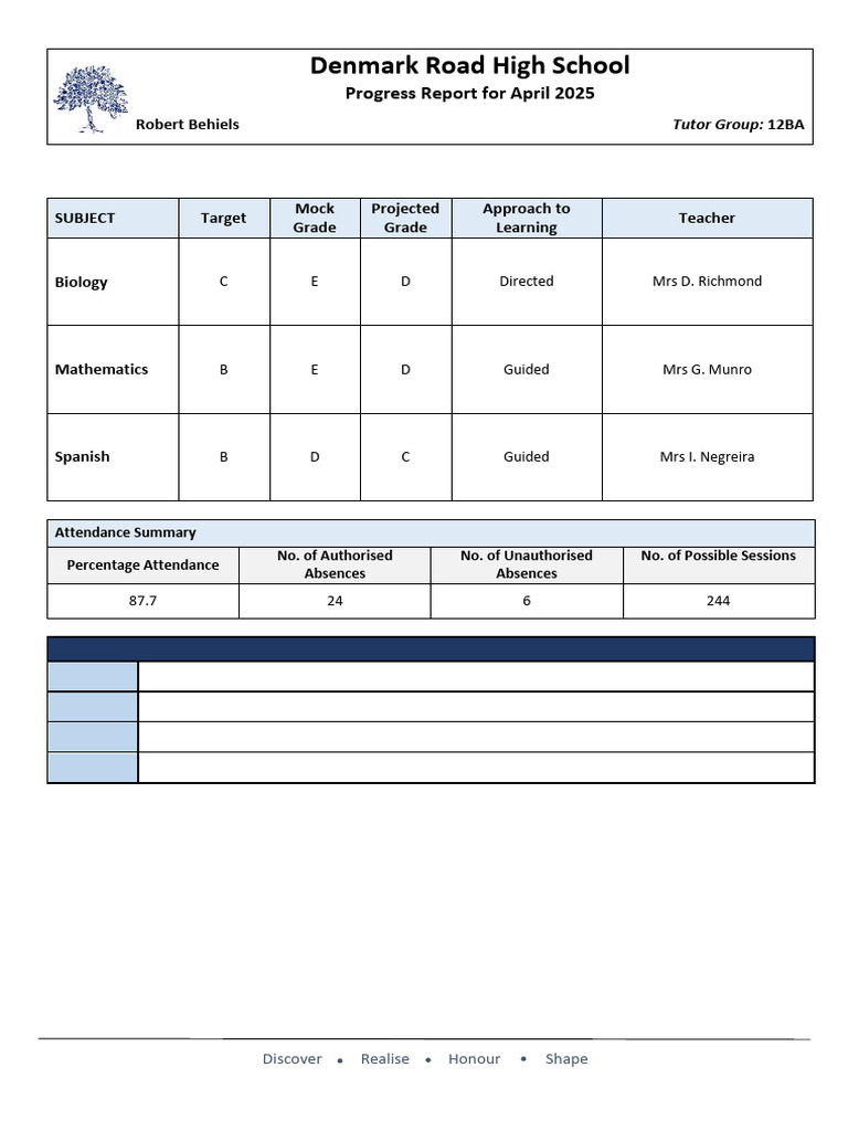 Denmark Road High School April 2025 Report | PDF