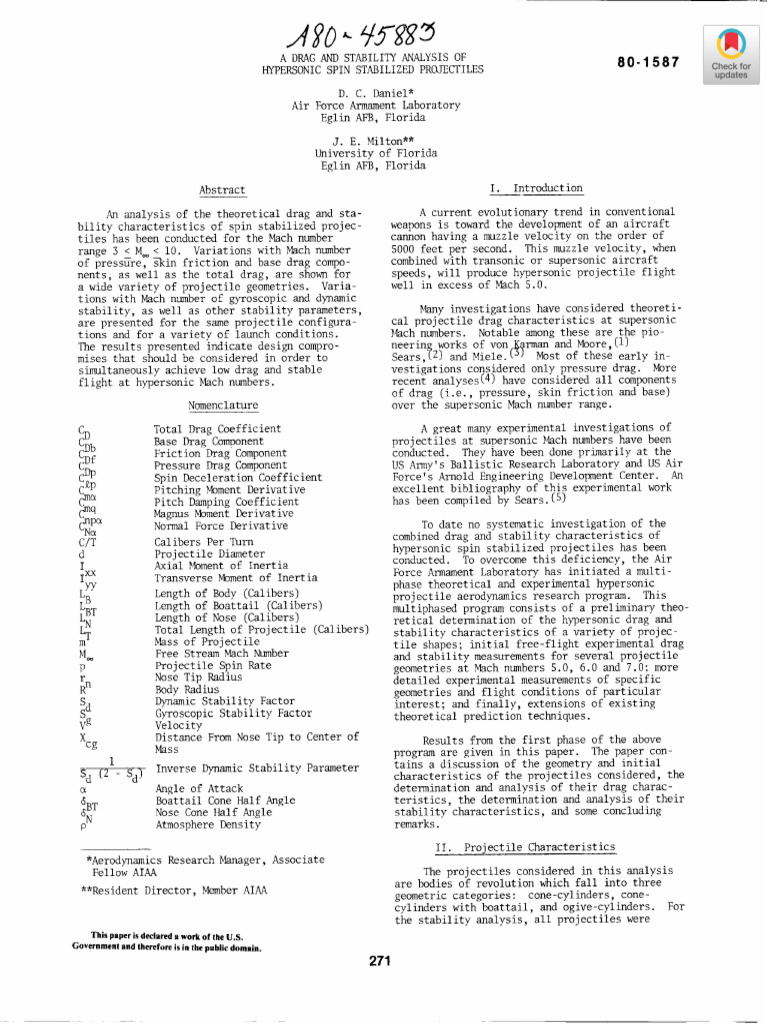 Daniel Milton 2012 A Drag and Stability Analysis of Hypersonic Spin ...