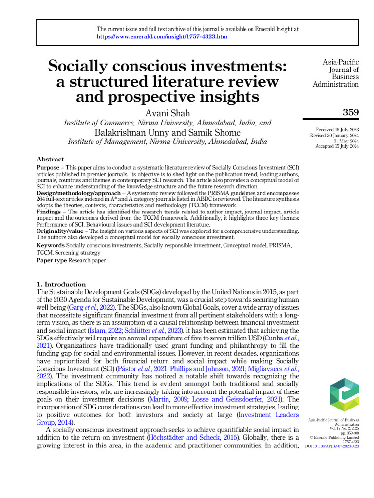 Socially Conscious Investment Trends Review | PDF | Systematic Review ...