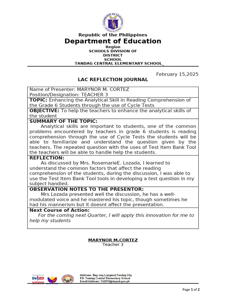 Lac Journal - Reflection - Docx Neo | PDF