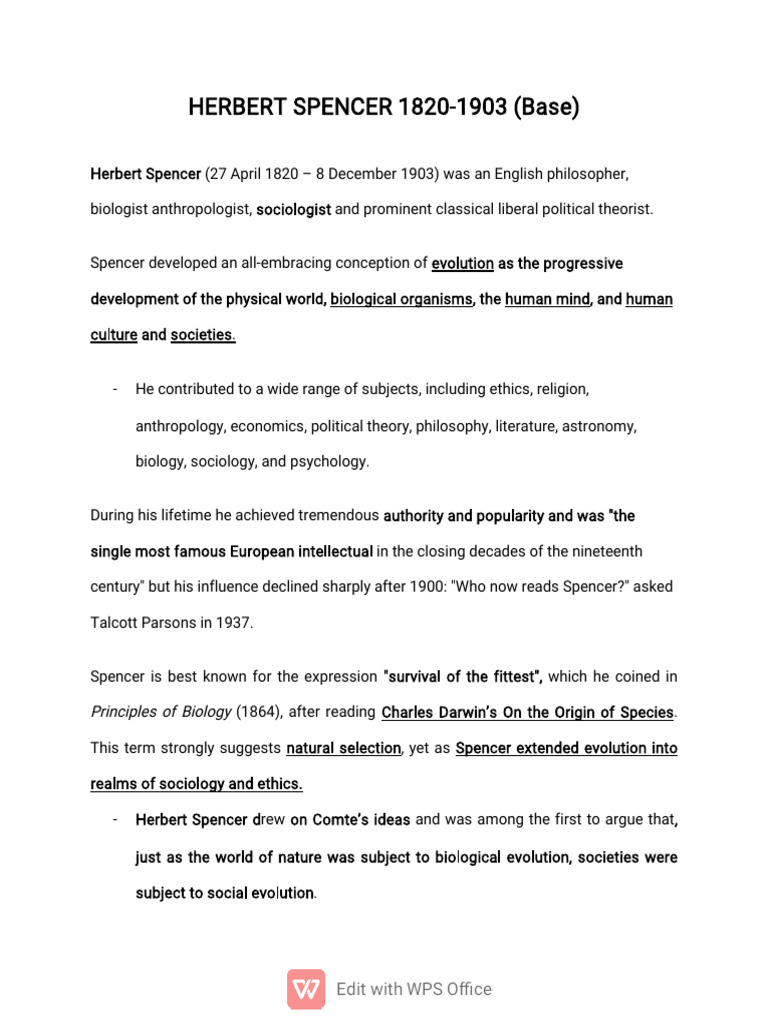 Soc 210 Lecture 4 Herbert Spencer (Base) | PDF | Positivism | Sociology
