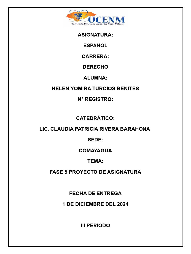 Fase 5 Proyecto de Asignatura Español | PDF | Narración | Verbo