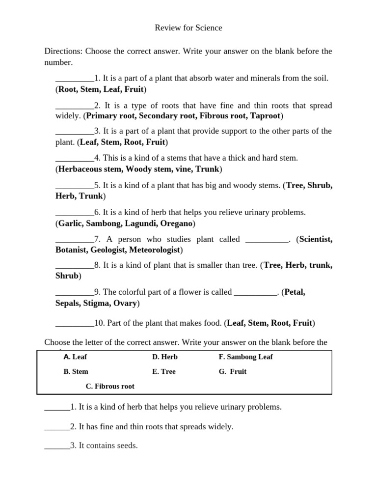 Plant Anatomy and Types Quiz | PDF