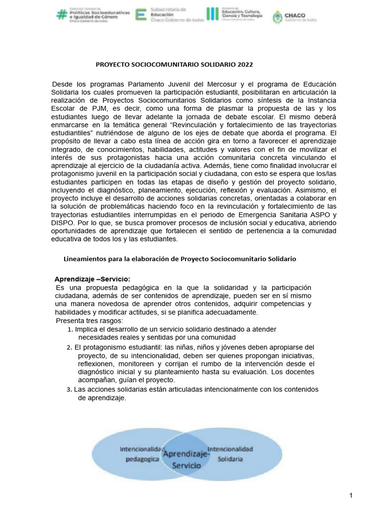 Modelo Proyecto Sociomunitario Solidario | PDF | Evaluación | Sevicio de aprendizaje