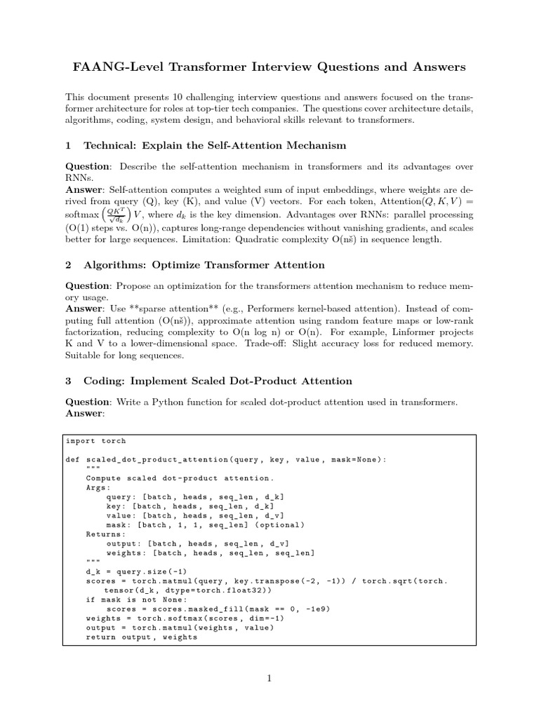 FAANG-Level Transformer Interview Questions and Answers | PDF | Applied Mathematics | Computing