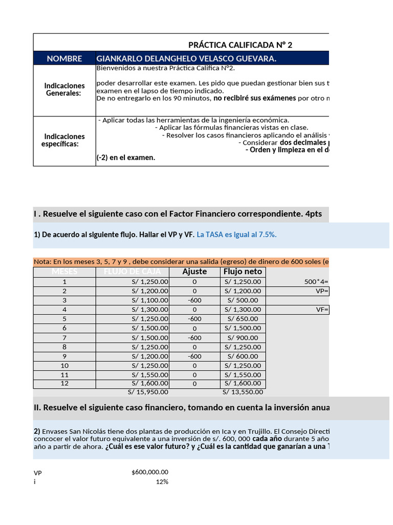 Práctica Calificada 02 - Ing - Económica - Mayo 2025 GIANKARLO VELASCO GUEVARA | PDF | Dinero ...