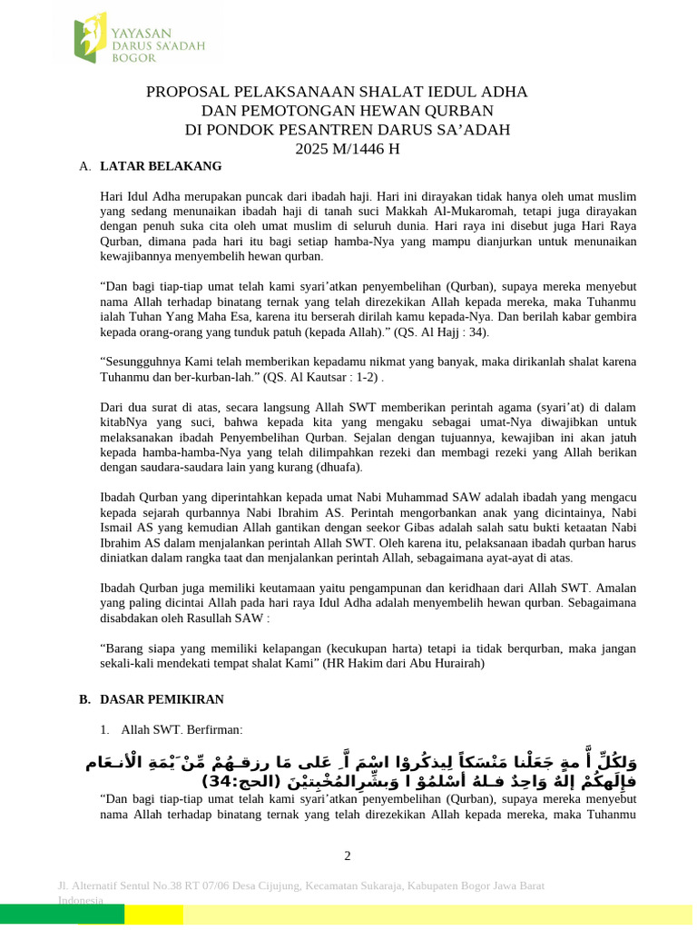 Proposal Shalat Idul Adha dan Qurban 2024 | PDF