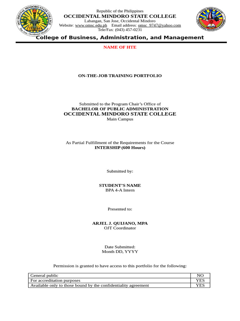 Ojt Bpa Portfolio Format 2025 | PDF