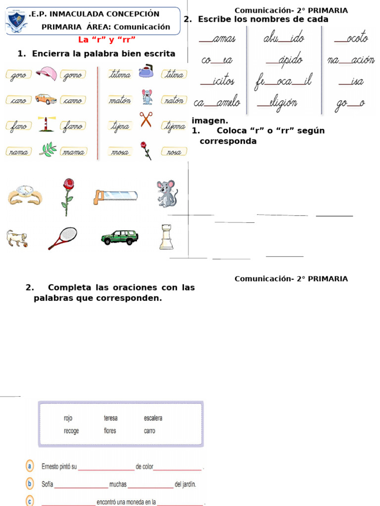 Nombres con "r" y "rr" en Primaria | PDF