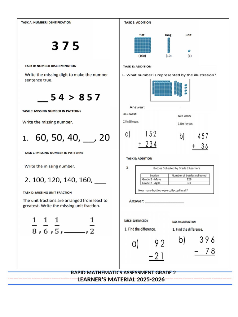 Rapid Mathematics Assessment Grade 2 1page 2025 | PDF