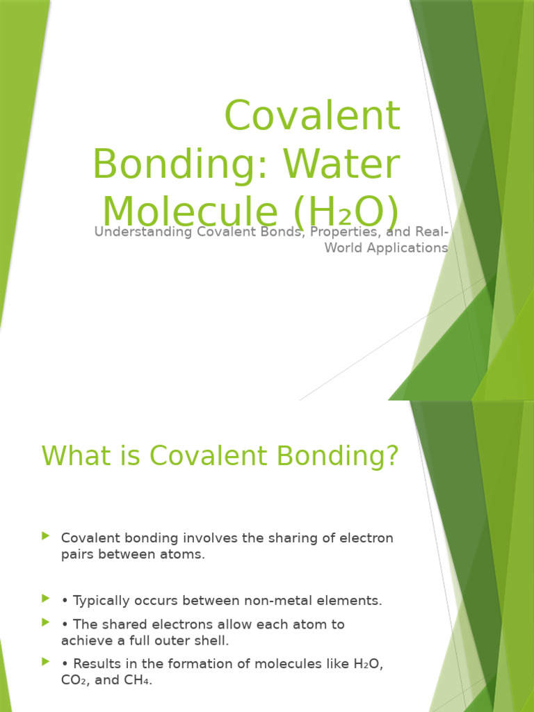 Covalent Bonding Water H2O Detailed Presentation | PDF
