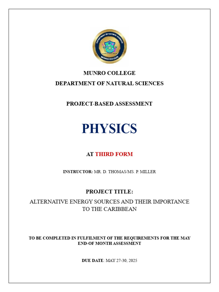 Third Form Physics PBA - Alternative Energy Sources | PDF | Energy Development | Renewable Energy