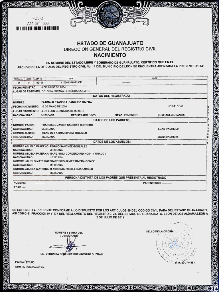 Acta de Nacimiento | PDF | Gobierno y personalidad | Control de acceso