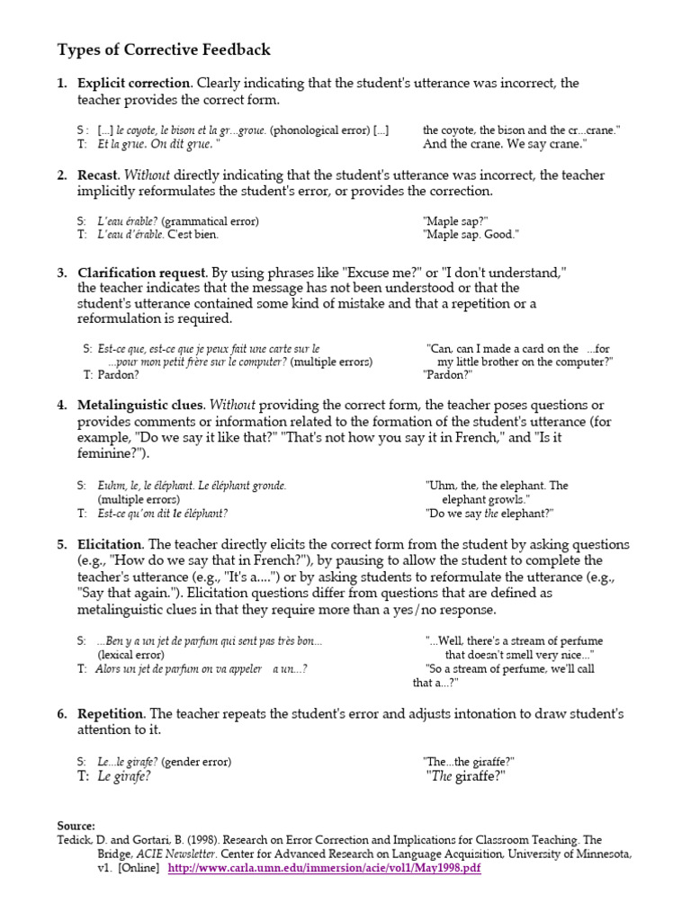 Types of Error Correction-1 | PDF | Linguistics | Human Communication