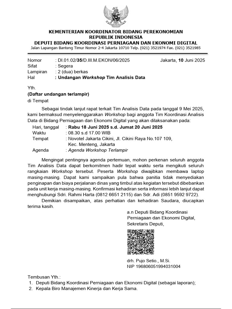 35 Undangan Workshop Tim Analisis Data Tanggal 18-20 Juni 2025 Di ...
