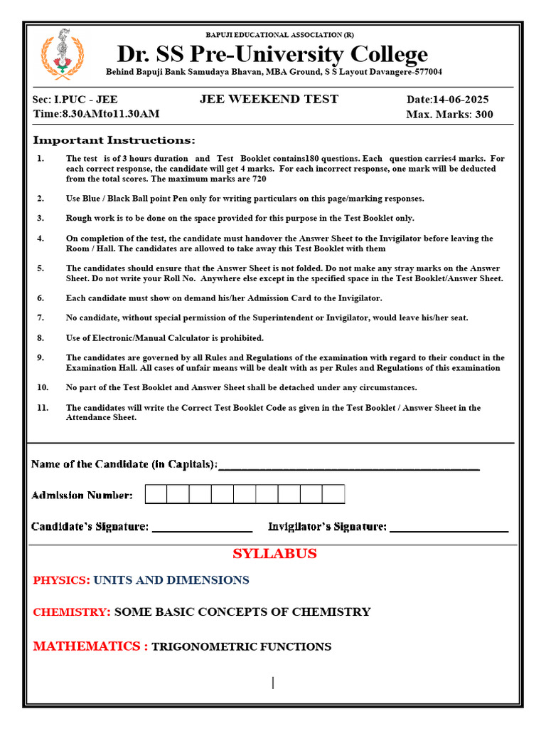 I & II Puc Ssnps - Jee QP 14-6-2025 | PDF