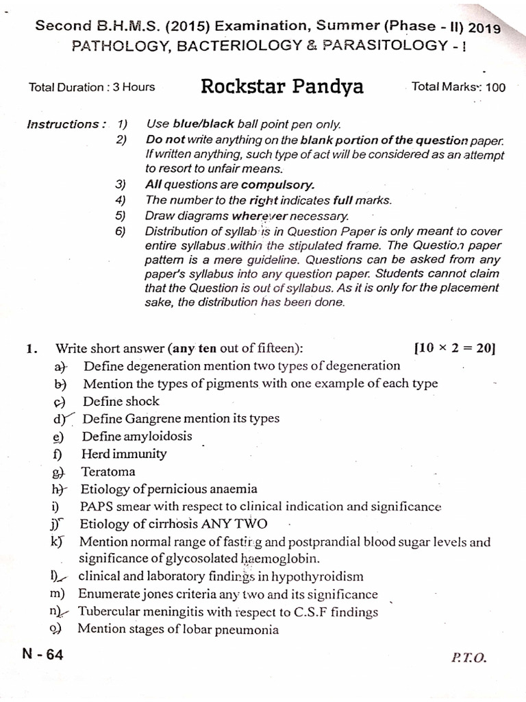 2nd BHMS (2015) - 2019 - Summer - Question Paper | PDF