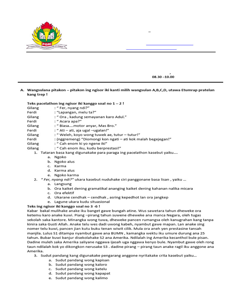 Soal Bhs Daerah B. DAERAH Kelas XII | PDF
